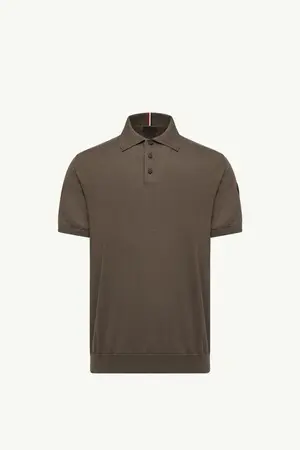 Moncler Logo Cotton Knit Polo - Brown