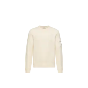 Moncler Extra Fine Wool Crew Neck Sweater With Sleeve Pocket - White