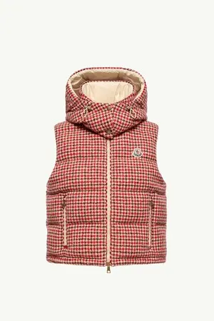 Moncler Niverolle Houndstooth Wool Blend Down Vest - Pink