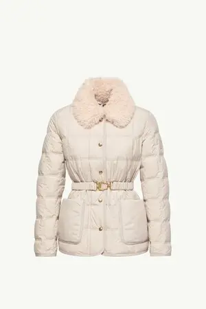 Moncler Cygnes Belted Short Down Jacket - Beige
