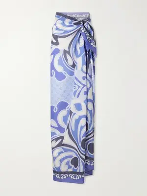 La DoubleJ Printed Cotton-voille Pareo - Blue