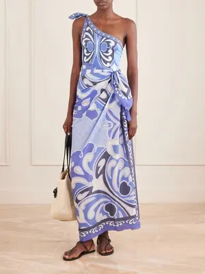 La DoubleJ Printed Cotton-voille Pareo - Blue