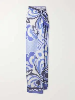 La DoubleJ Printed Cotton-voille Pareo - Light Blue