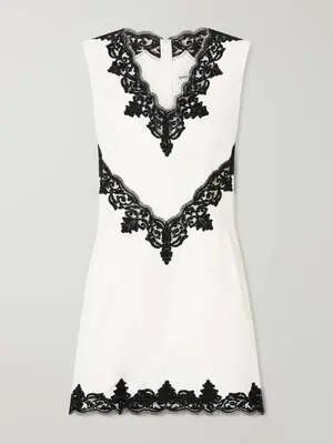 Simkhai SIMKHAI Minna Lace-Appliquéd Cotton-Faille Mini Dress Ivory