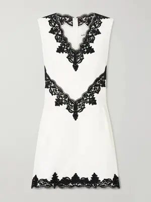 Simkhai SIMKHAI Minna Lace-Appliquéd Cotton-Faille Mini Dress Neutrals