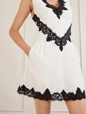 Simkhai Minna Lace-appliquéd Cotton-faille Mini Dress - Neutrals