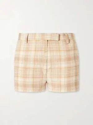 Alessandra Rich Checked Silk Shorts - Beige