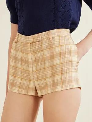 Alessandra Rich Checked Silk Shorts