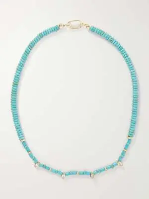 MARTHA CALVO Ella And Crystals 14-karat Gold-plated Beaded Necklace - Turquoise