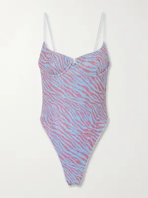 Oseree Animalier Printed Lurex Swimsuit - Blue