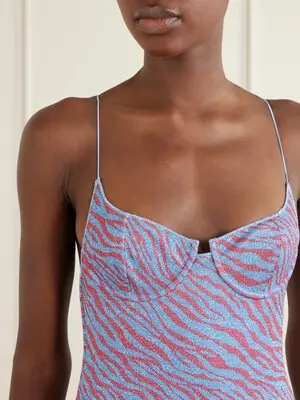 Oseree Animalier Printed Lurex Swimsuit - Blue
