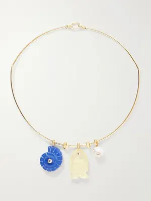 MARTHA CALVO Aurelia Lapis Lazuli, Citrine And Freshwater Pearl -toned Necklace - Gold