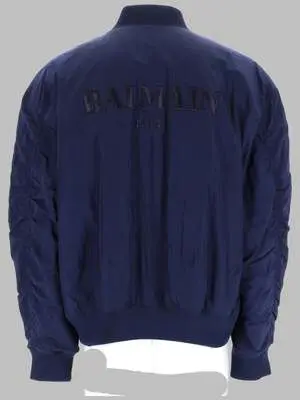 Balmain Embroidered Logo Bomber Jacket - Blue