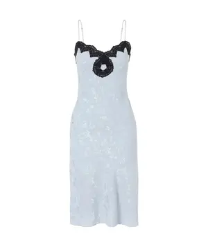 Maison Mayle Pina Lace-trimmed Silk-crepe De Chine Midi Dress - Blue