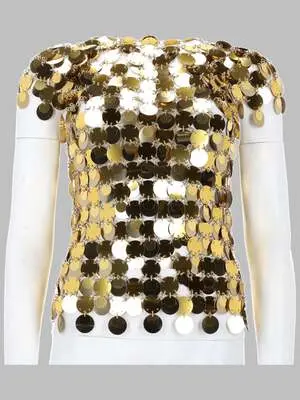 Rabanne Embellished Disc Top - Gold