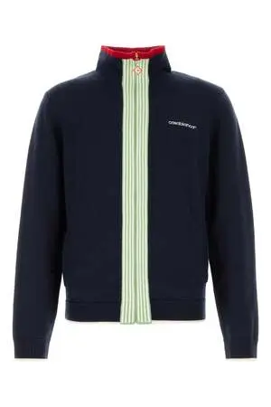 Casablanca Navy Wool Cardigan With Striped Detailing - Blue