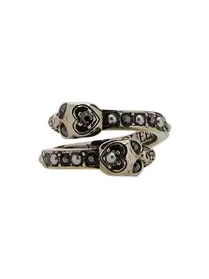Alexander McQueen Anello Twin Skull Ring - Silver
