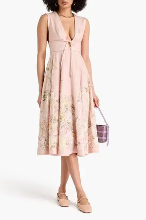 Zimmermann Floral Print Linen Midi Dress
