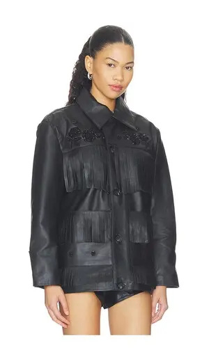 FOUND Hand Embroidered Leather Fringe Jacket