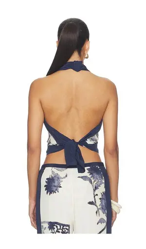 SIR. Phillipa Halter Scarf Top In Navy