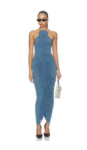 Magda Butrym Ruched Halter Maxi Dress - Blue
