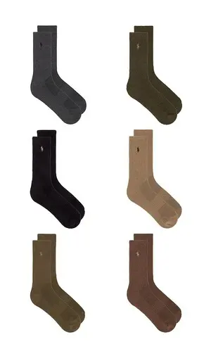 Polo Ralph Lauren Performance Cotton Crew Socks 6-pack In Multi - Olast