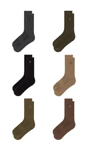 Polo Ralph Lauren Performance Cotton Crew Socks 6-pack In Multi