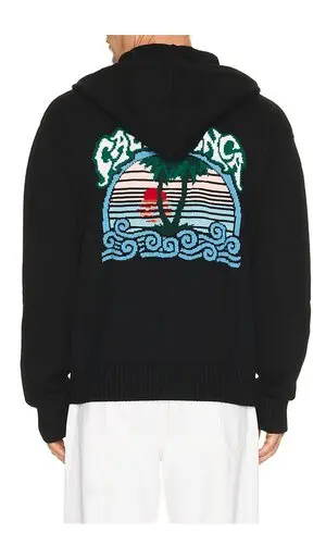 Casablanca Zip Up Hoodie In Black