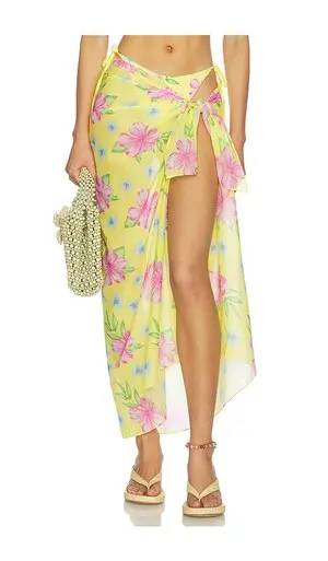 Frankies Bikinis Alessia Sarong In Yellow - Hibiscus Lemonade