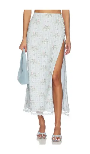 Agua Bendita Tove Bleu Printed Midi Skirt