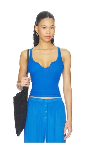 Michael Lauren Kyler Cropped Tank With Open Slit Front In Blue - Bluebird