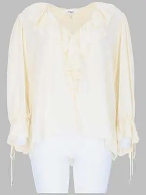 Chloé Crêpe De Chine V-neck Top With Ruffles - Cream