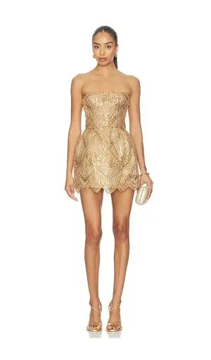 BRONX BANCO Giselle Mini Dress In Sequined Metallic Organza - Gold