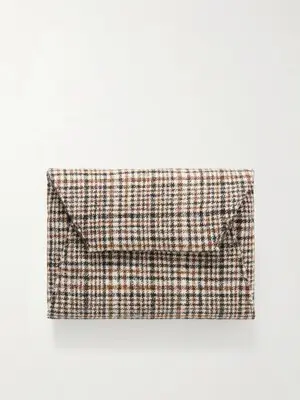 Brunello Cucinelli Checked Wool Clutch With Detachable Chain Strap - Brown