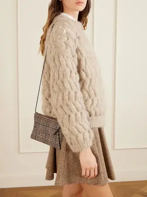 Brunello Cucinelli Checked Wool Clutch With Detachable Chain Strap - Brown