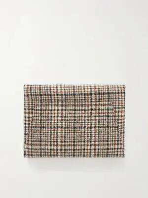 Brunello Cucinelli Checked Wool Clutch With Detachable Chain Strap - Brown