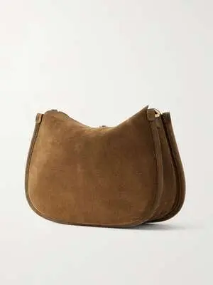 Etro Logo-detailed Leather-trimmed Suede Shoulder Bag - Forest Green