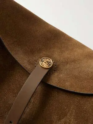 Etro Logo-detailed Leather-trimmed Suede Shoulder Bag - Forest Green