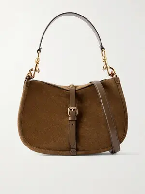 Etro Logo-detailed Leather-trimmed Suede Shoulder Bag - Green