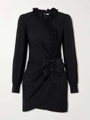 Alessandra Rich Ruffled Silk-jacquard Mini Dress - Black