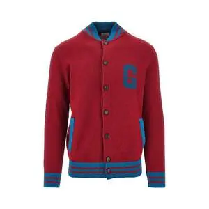 GALLIA KNIT Bouclé Cotton College Cardigan - Red