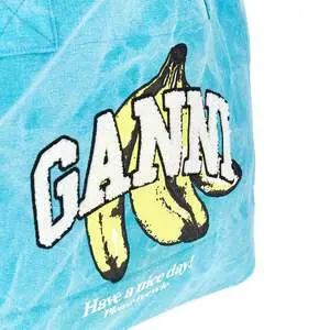GANNI Banana Print Cotton Canvas Shopping Bag - Blue