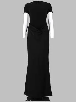 ROTATE BY BIRGER CHRISTENSEN Fitted Cut Short Sleeve Draped Maxi Dress - Black