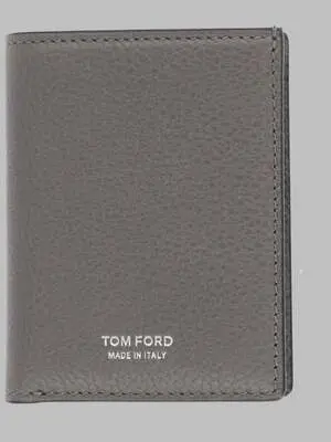 TOM FORD Foldable Leather Card Holder - Gray