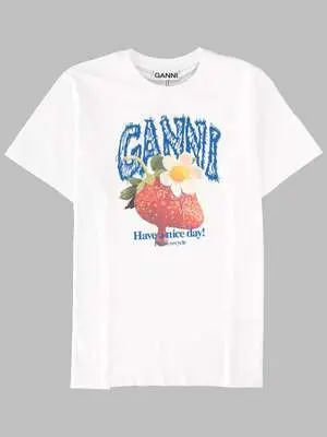GANNI Strawberry Print Organic Cotton T-shirt - White