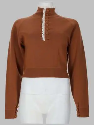 Chloé High Neck Wool And Lace Pullover - Brown
