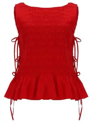 GANNI GANNI Smock Top With Lacing Red