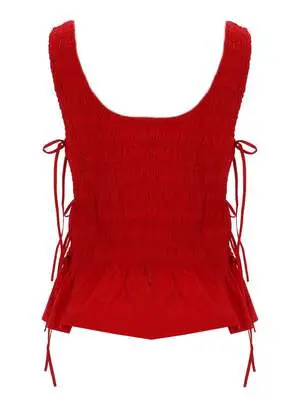 GANNI Smock Top With Lacing - Red