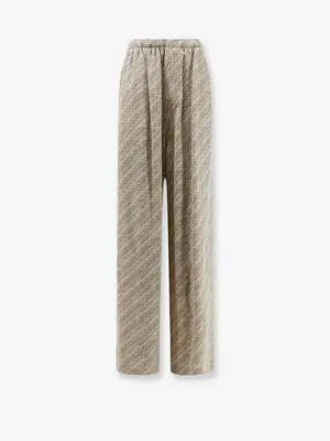 Balenciaga Monogram Silk Wide Leg Trousers - Beige