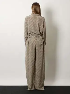 Balenciaga Monogram Silk Wide Leg Trousers - Beige